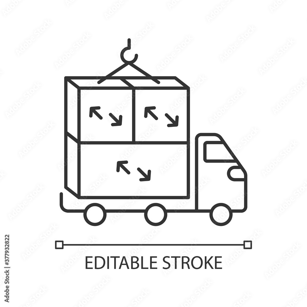 Oversized cargo linear icon. Freight trucking, commercial shipping thin ...