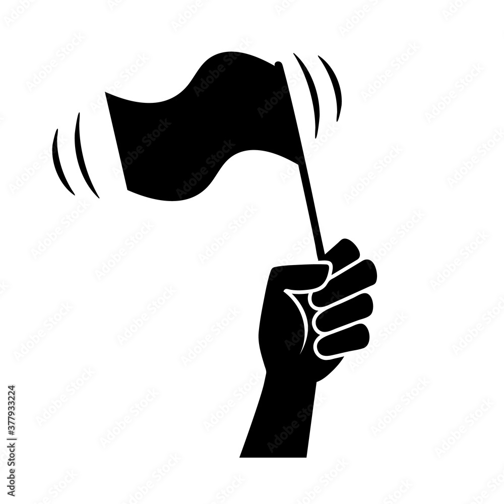 Hand holding blank flag silhouette icon. Clipart image isolated on ...