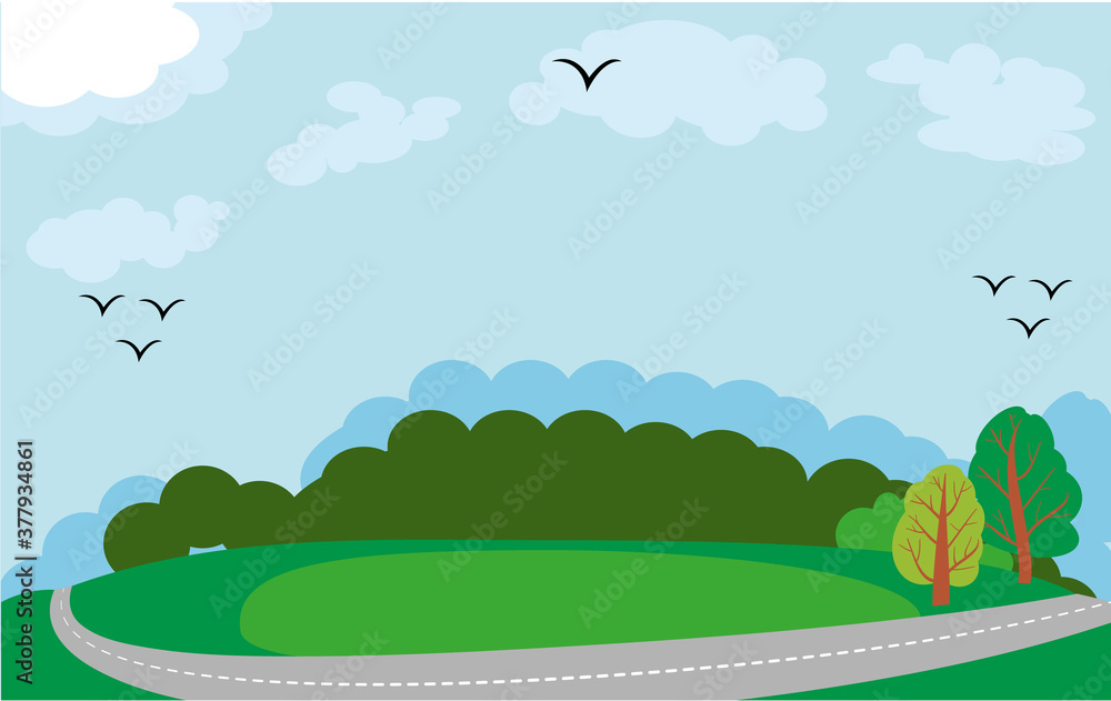 Cartoon empty landscape with a hill and a road. vector background. flat ...