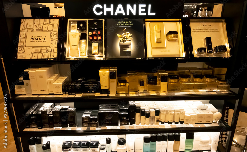 Chanel light banner in shop at duty free cosmetics boutiques at the ...