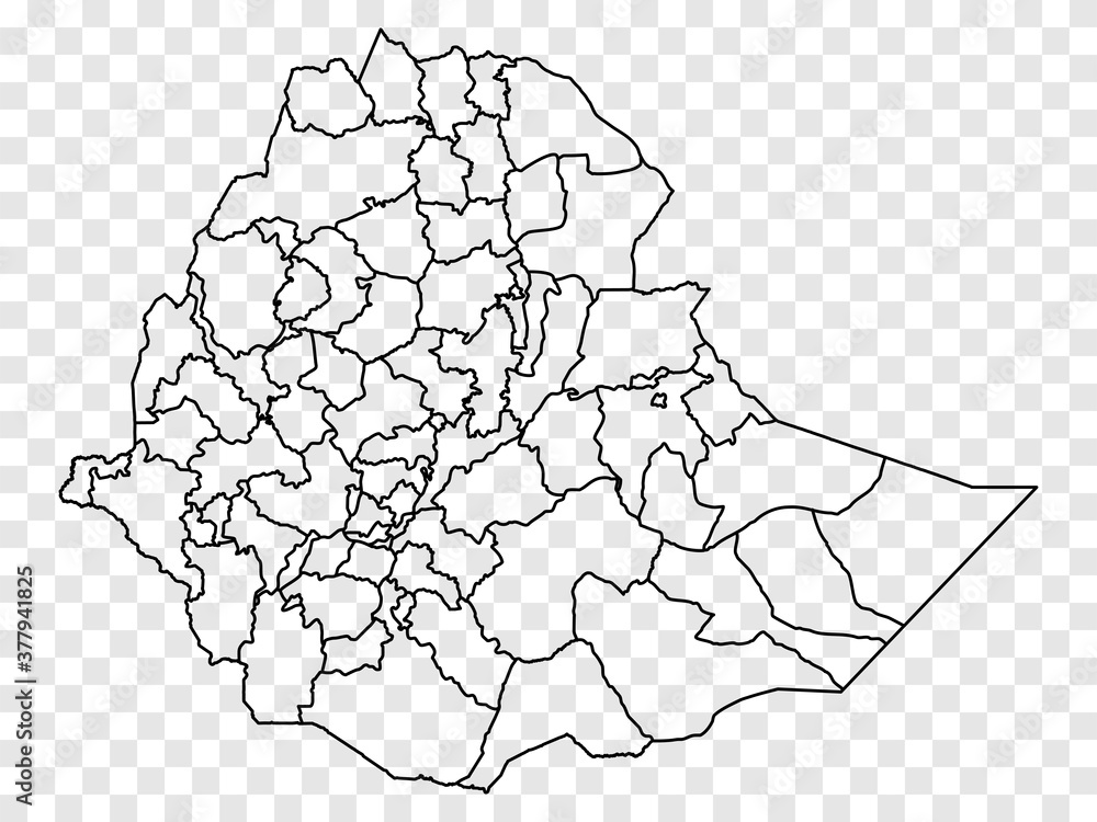 Blank map of Ethiopia. Departments and Districts of Ethiopia map. High ...