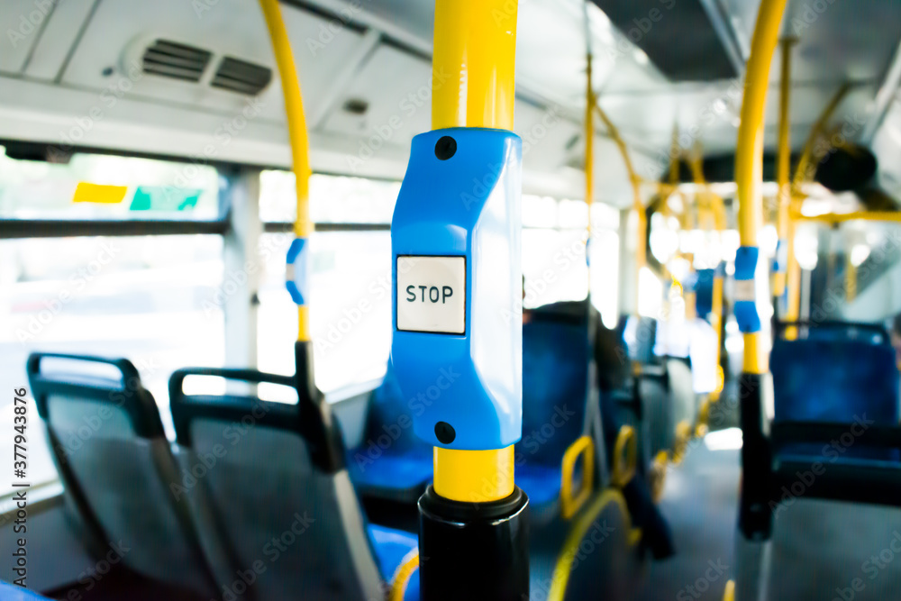 Stop button in the bus or trolleybus Stock-Foto | Adobe Stock