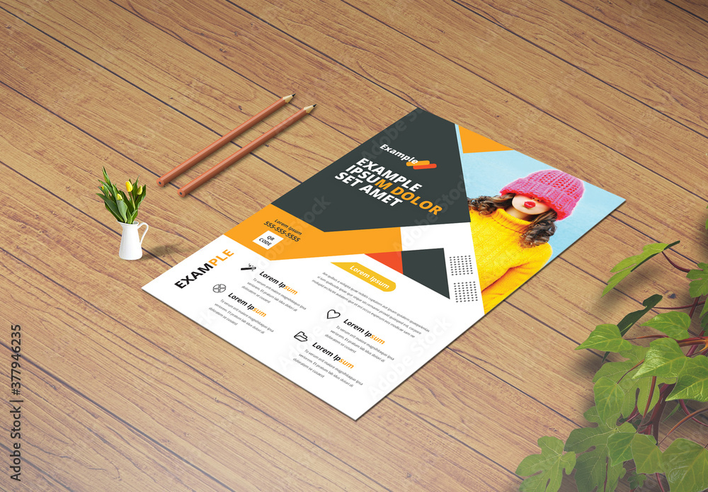 Simple Flyer Layout with Yellow Accents Stock Template | Adobe Stock
