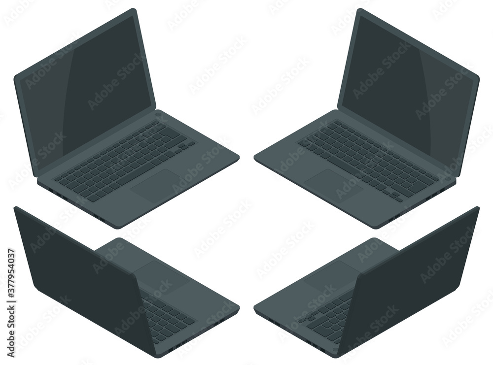 Isometric Black Laptop computer realistic illustration isolated on ...