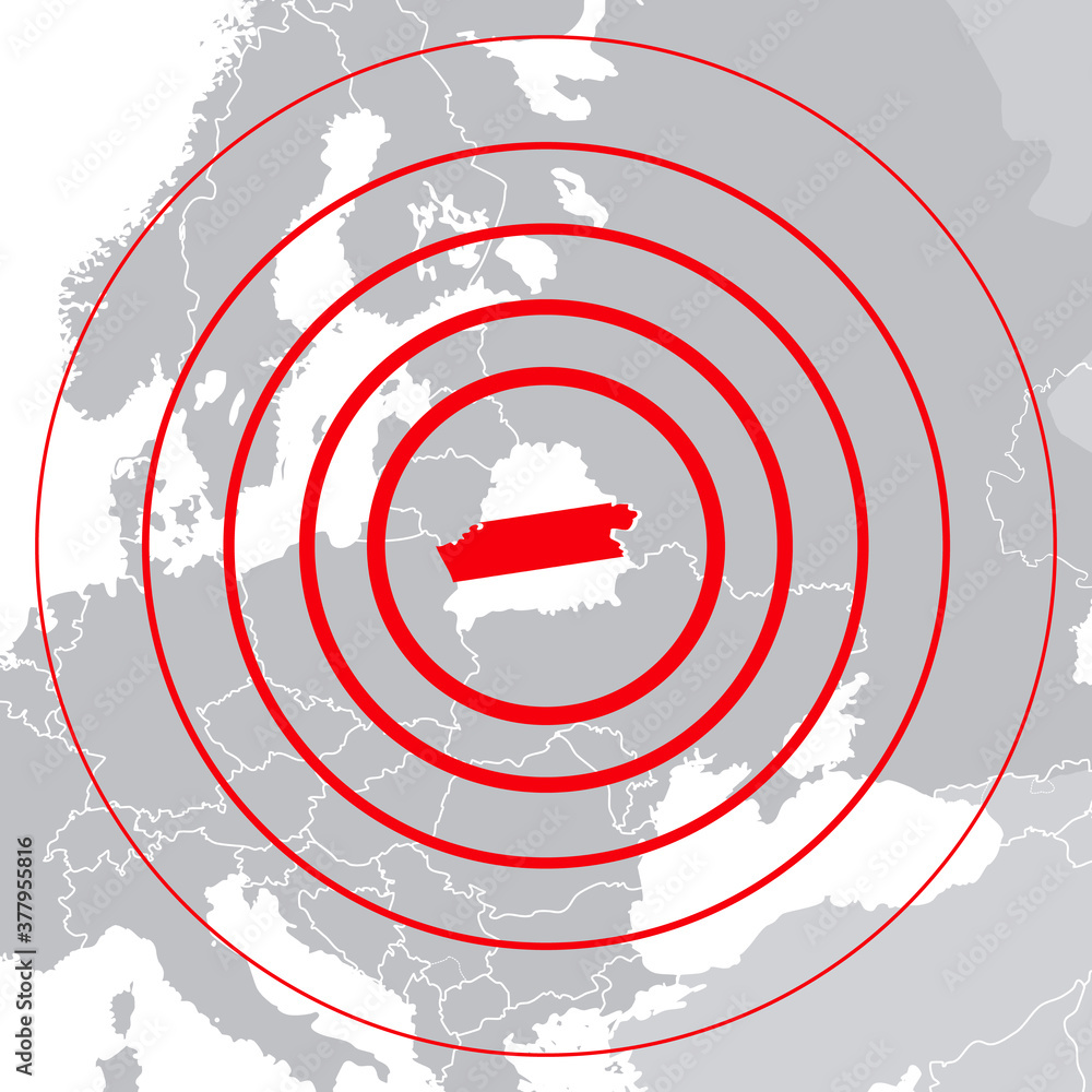on the map of Europe, waves radiate from Belarus in the form of circles ...