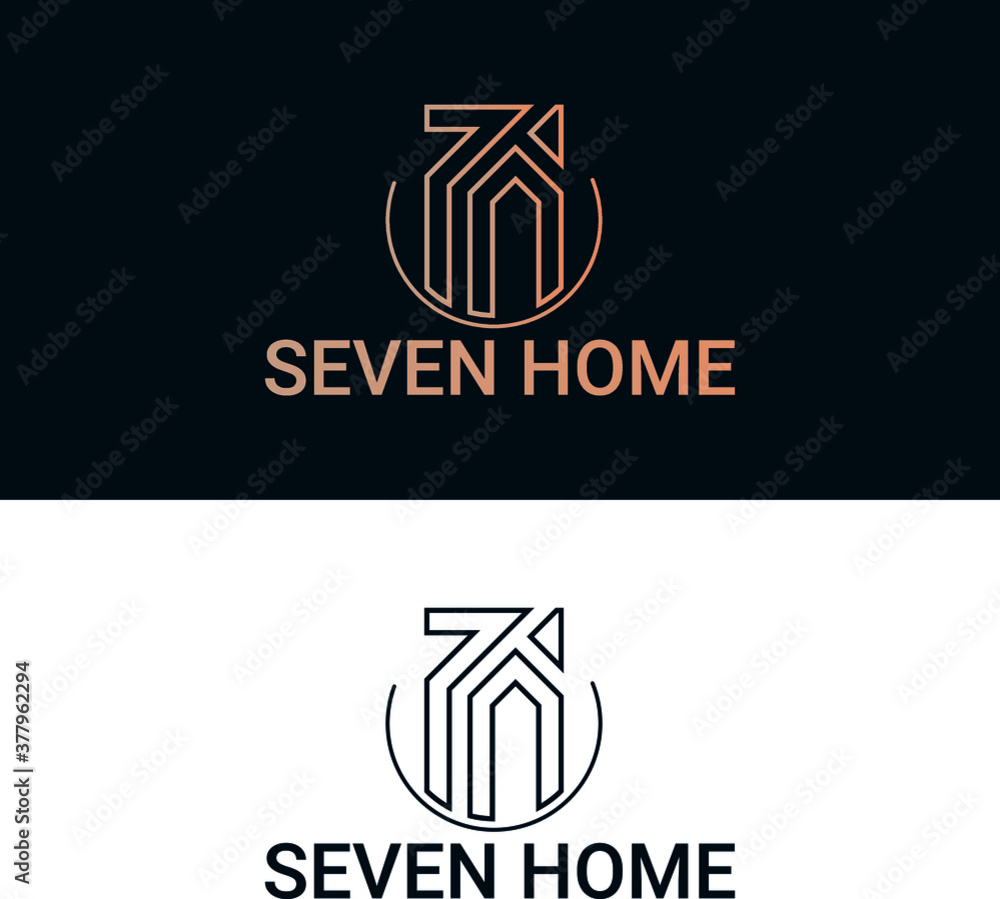 Vecteur Stock Luxury logo design. Line art logo design. Seven Home logo ...