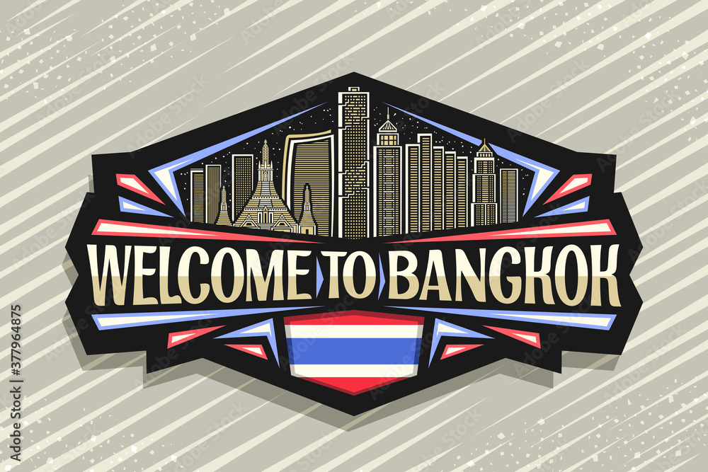 Vector logo for Bangkok, black decorative badge with outline ...