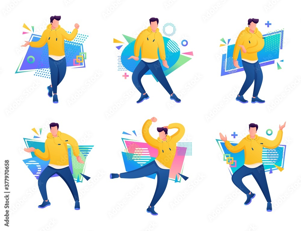 Set of characters of young people, dancers, hip hop, FreeStyle, Modern ...