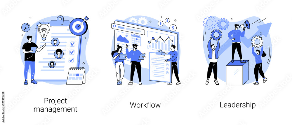 Business management abstract concept vector illustration set. Project ...