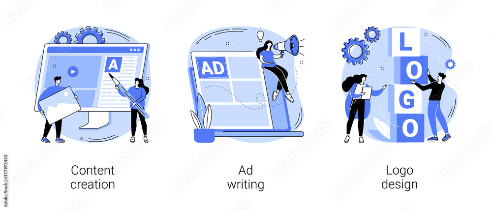 Digital marketing copywriting abstract concept vector illustration set ...