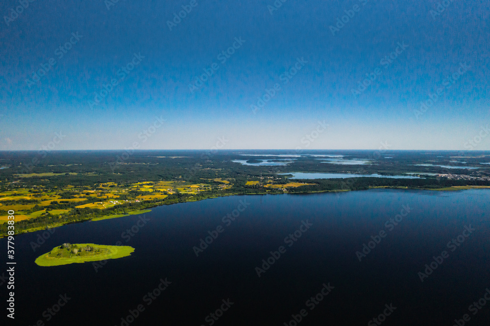 Top view of lake Drivyaty in the Braslav lakes National Park, the most ...