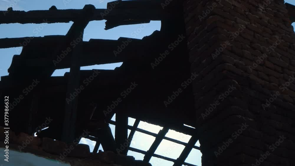Vídeo do Stock: Ruins of burned brick house after fire disaster ...