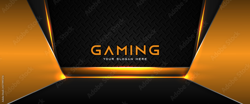 Futuristic orange and black abstract gaming banner design with metal ...
