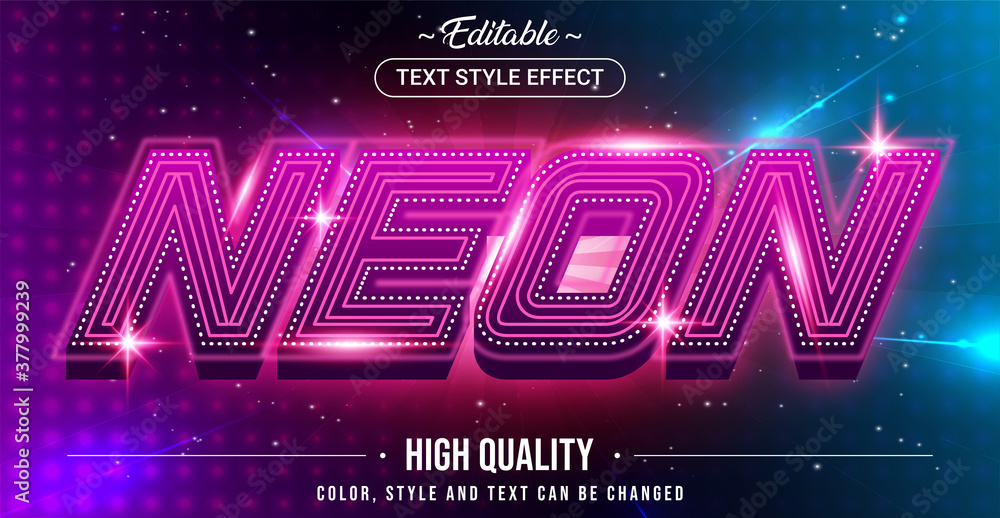 Editable text style effect - Neon theme style. Stock Vector | Adobe Stock