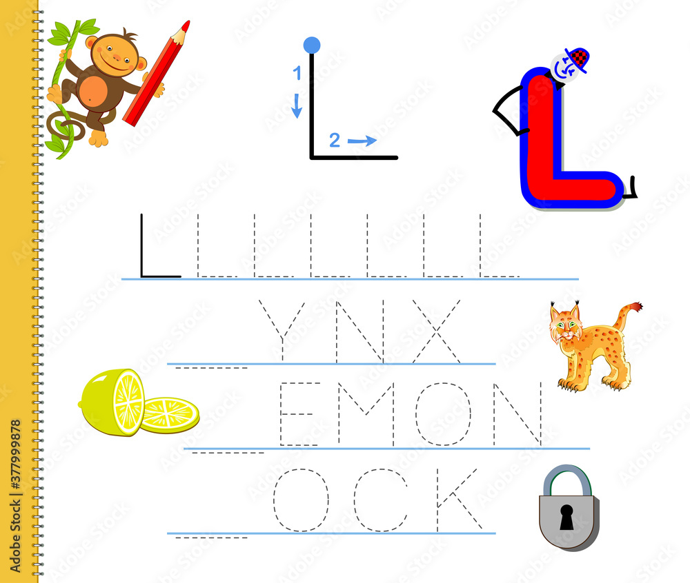 Learn to trace letter L. Study English words. Worksheet for children ...