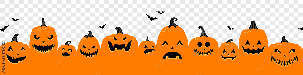 Halloween pumpkins orange banner isolated on transparent background ...