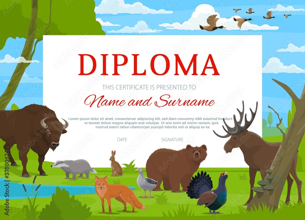 Diploma certificate and school education award, vector template ...