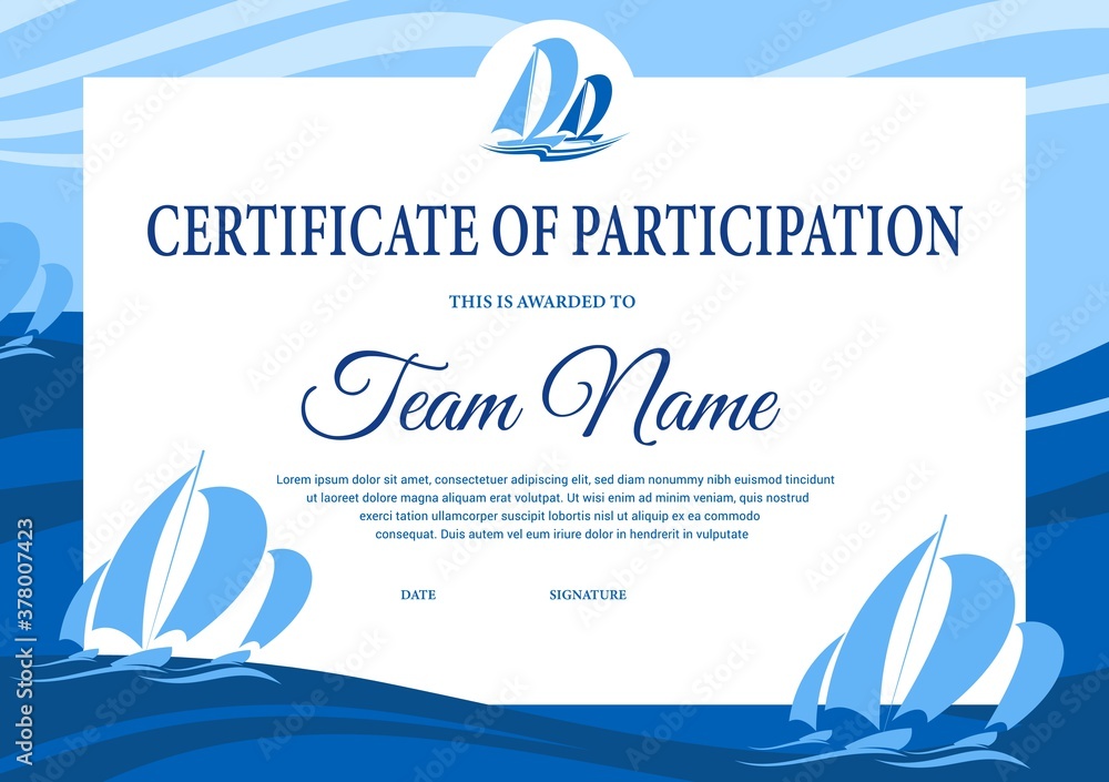 Yacht regatta diploma, award certificate vector template. Sea sailing ...