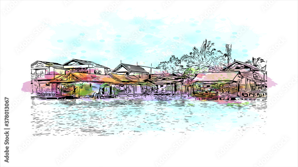 Building view with landmark of Banjarmasin is the capital of South ...