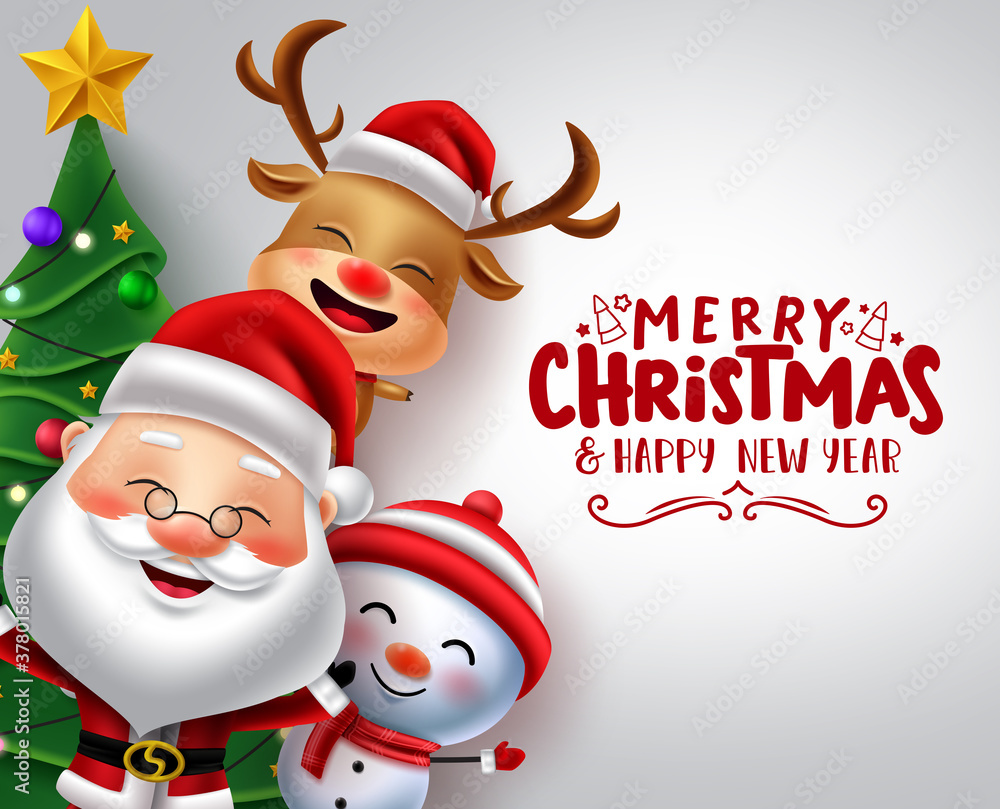 Christmas characters vector banner template. Merry christmas text in ...