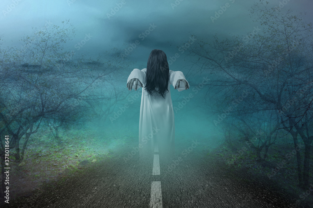 Scary ghost woman standing with night scene background Stock Photo ...