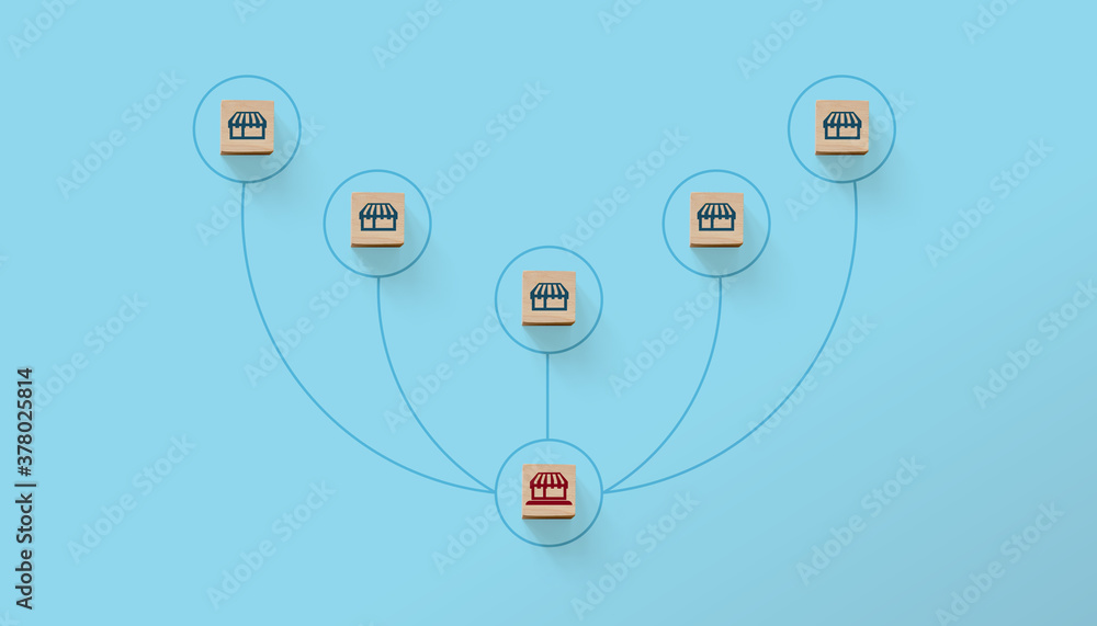 Franchise business marketing system concept. Structure service store ...