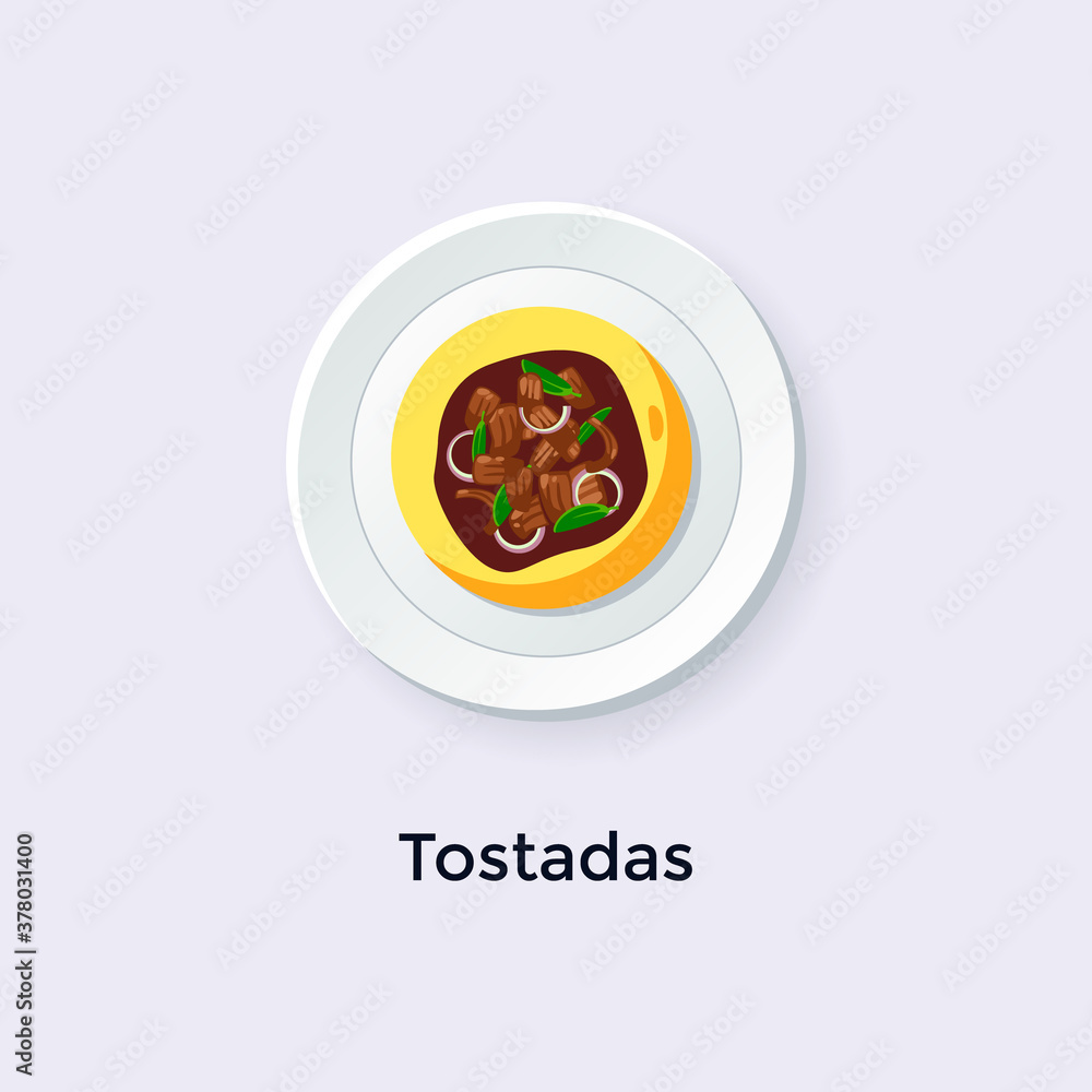 Delicious Mexican Tostadas vector illustration from top view, Mexican ...