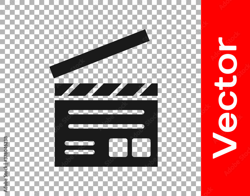 Black Movie clapper icon isolated on transparent background. Film ...