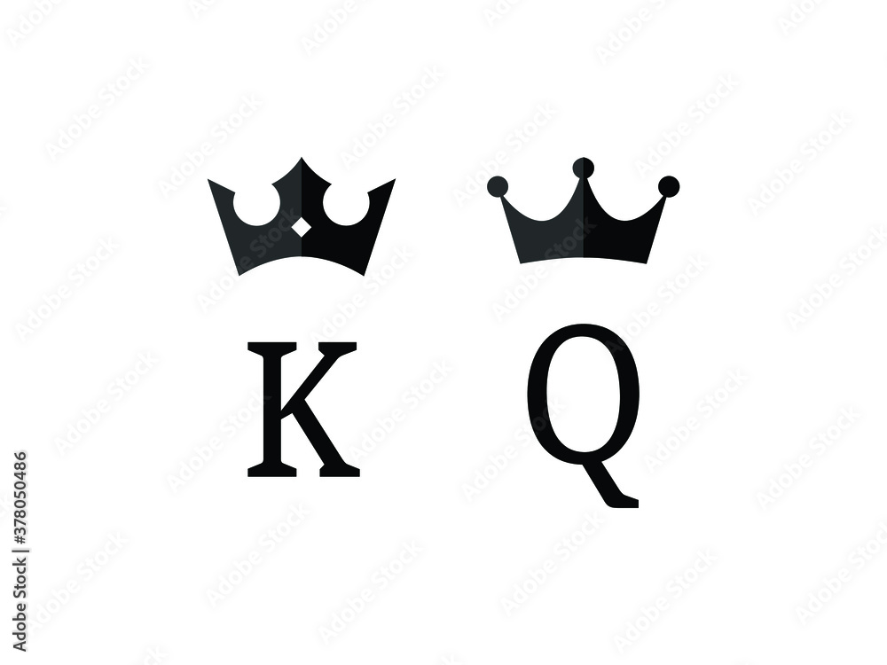 King and Queen couple Icon Vector illustration. K and Q Letter with ...