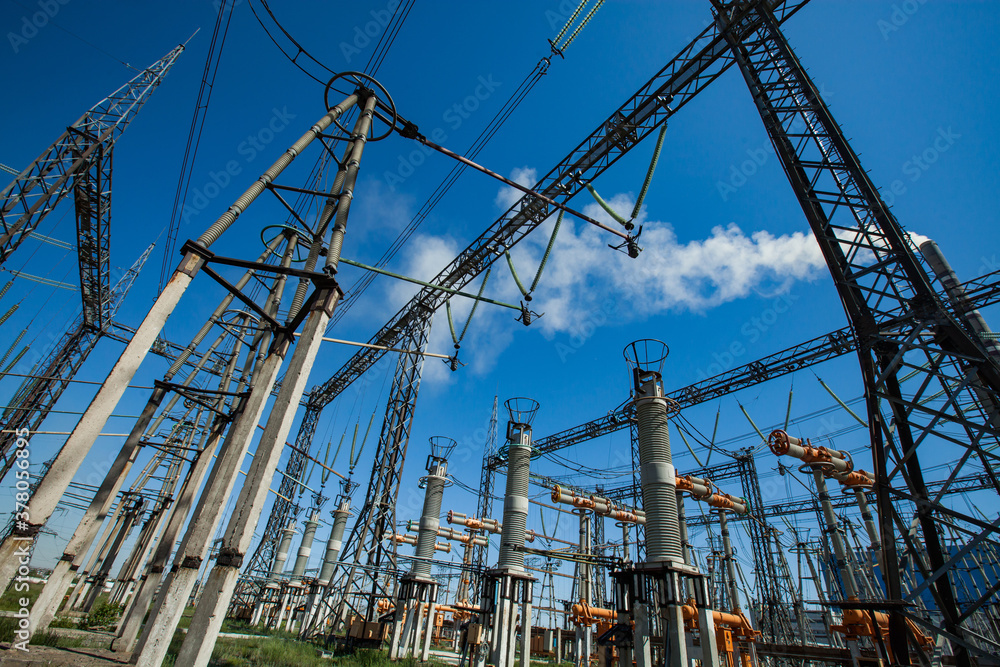 Electricity generating plant. Transformer substation. Smoking ...