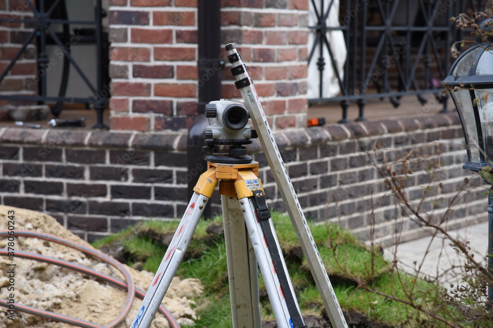 Theodolite geodesic works on building site Landscape leveling building ...