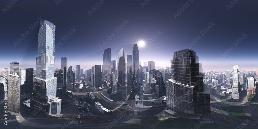 Panorama of the city. Environment map. HDRI map. equidistant projection ...