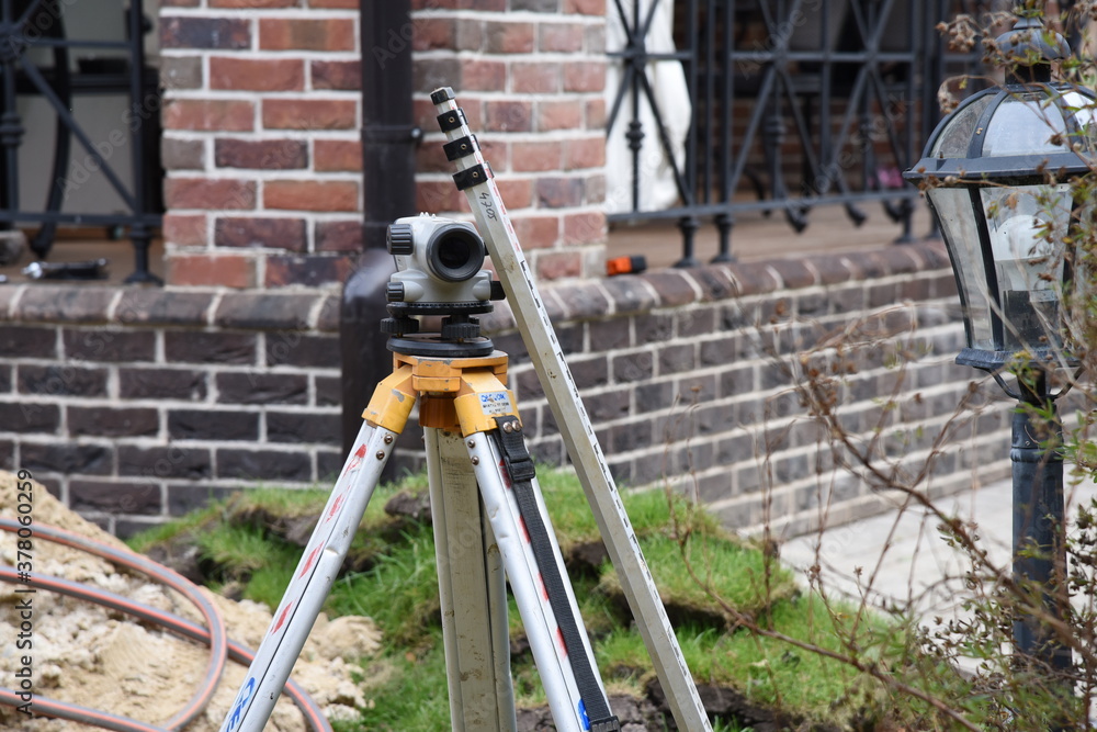 Theodolite geodesic works on building site Landscape leveling building ... Theodolite geodesic works on building site Landscape leveling building ...