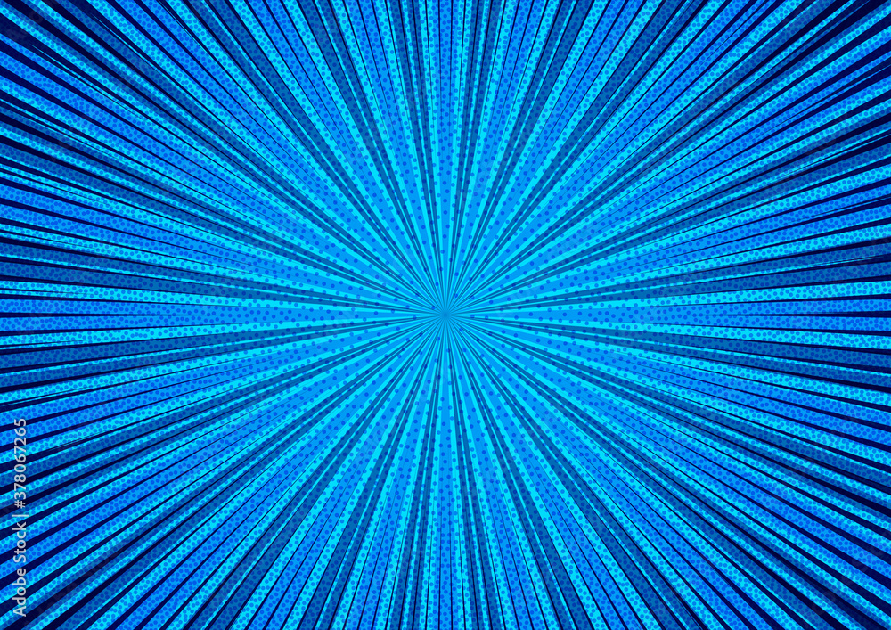 Abstract comic blue background for style pop art design. Retro burst ...