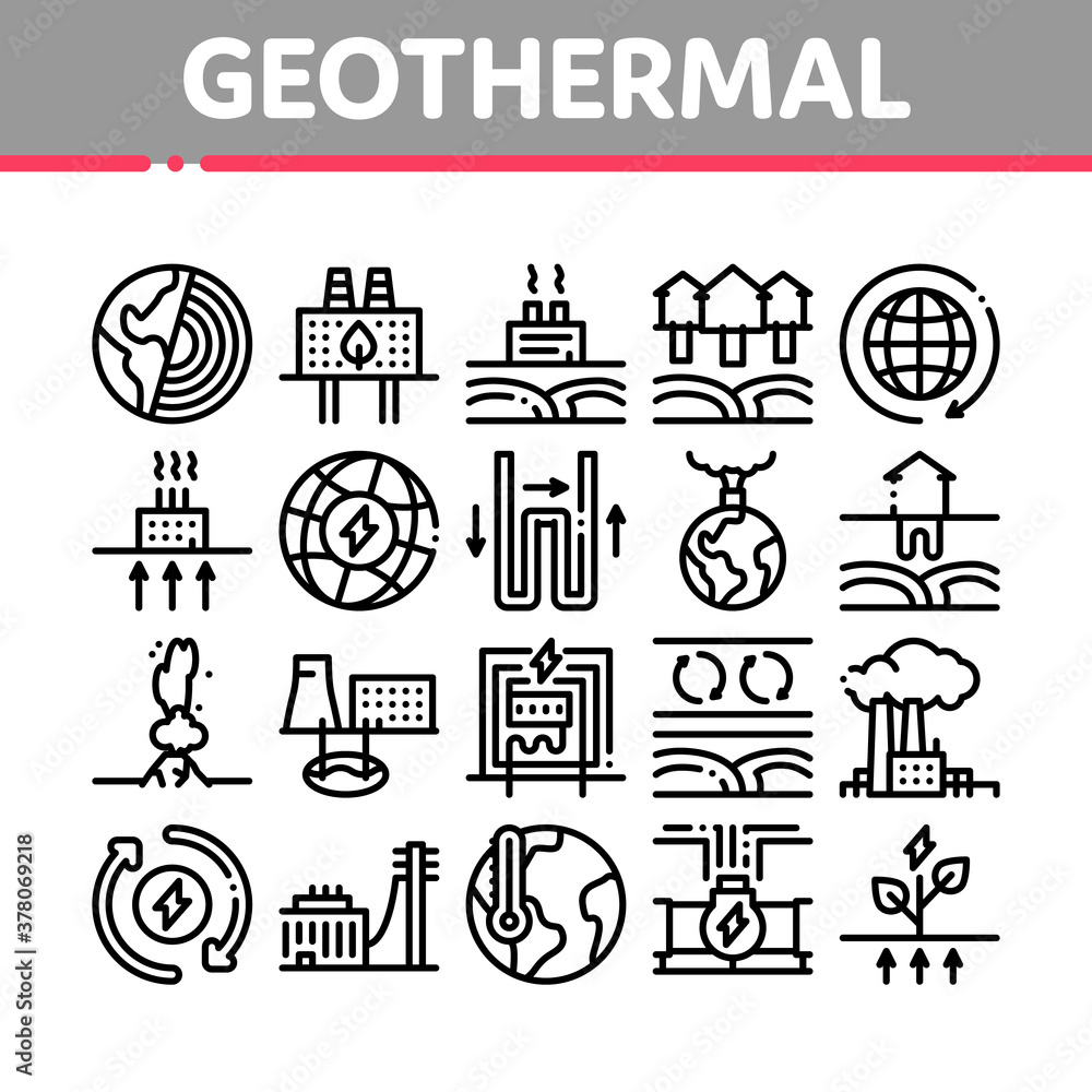 Geothermal Energy Collection Icons Set Vector. Geothermal Electricity ... Geothermal Energy Collection Icons Set Vector. Geothermal Electricity ...