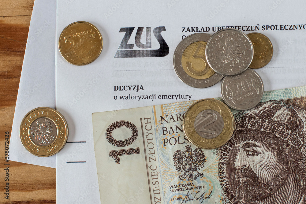 ZUS logo (polish Social Insurance Institution) and money Stock Photo ...