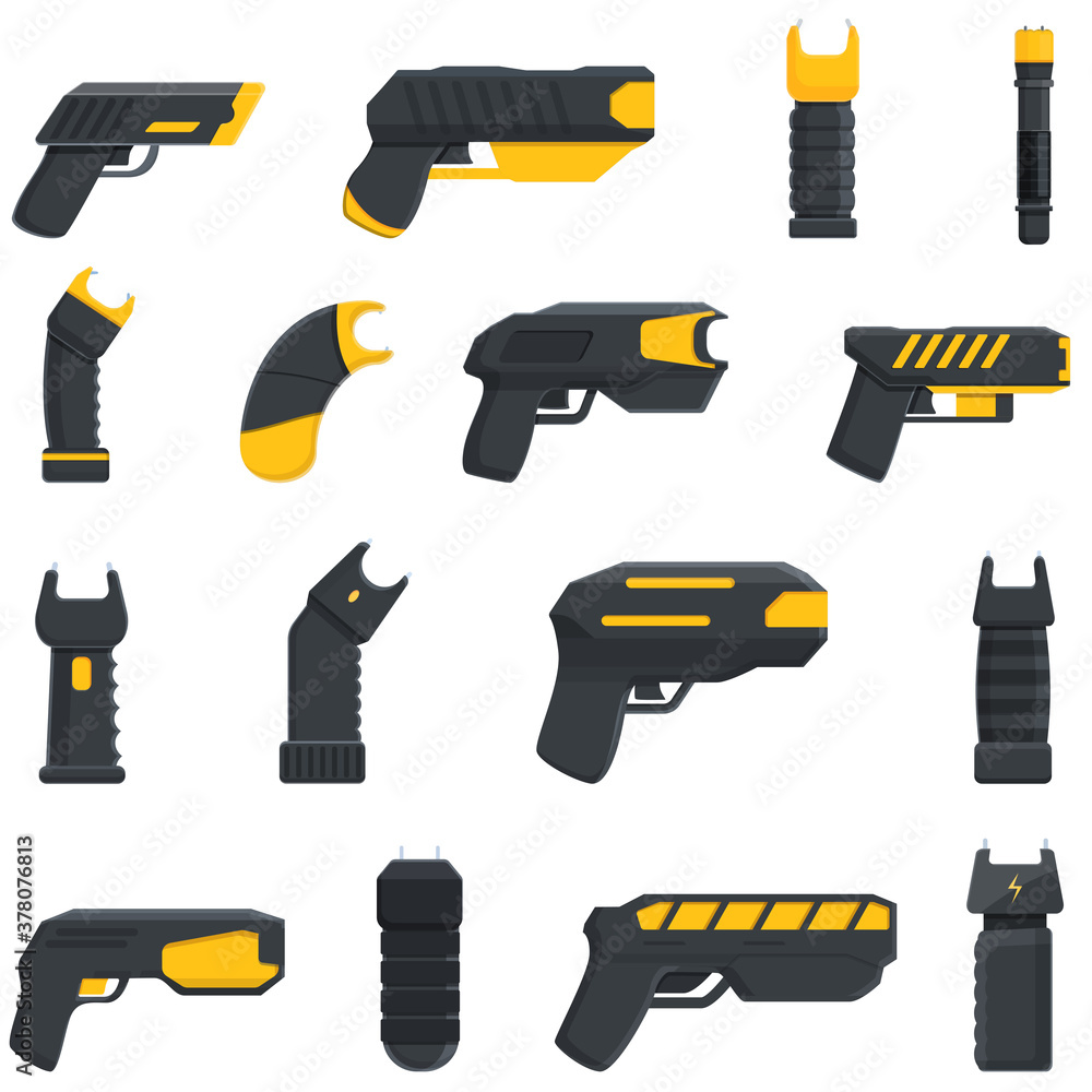 Taser police icons set. Cartoon set of taser police vector icons for ...