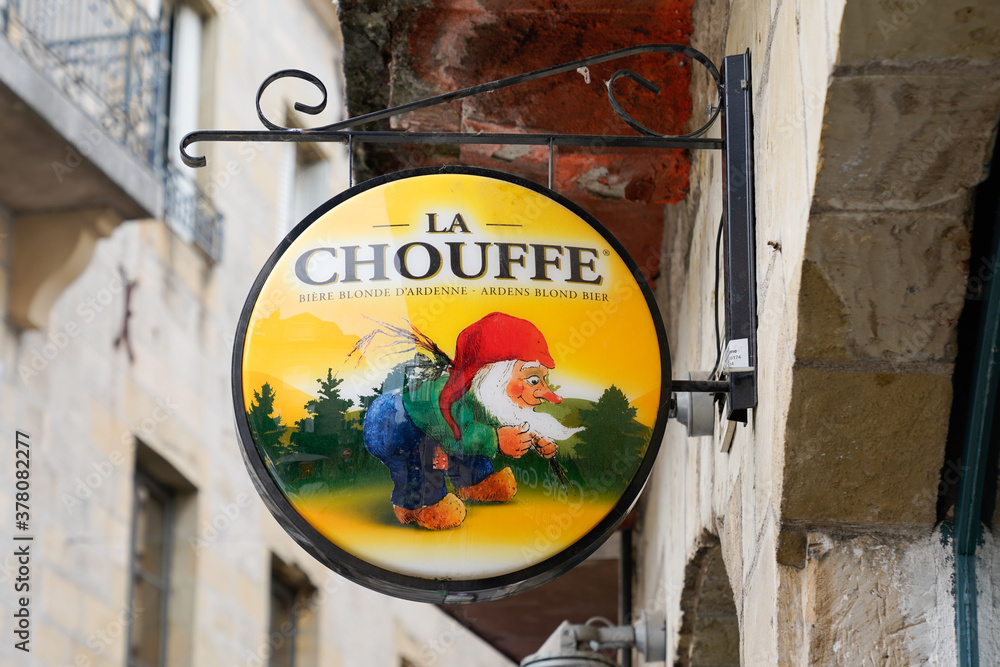 La Chouffe logo and sign cartoon front of bar of Belgian blonde beer ...