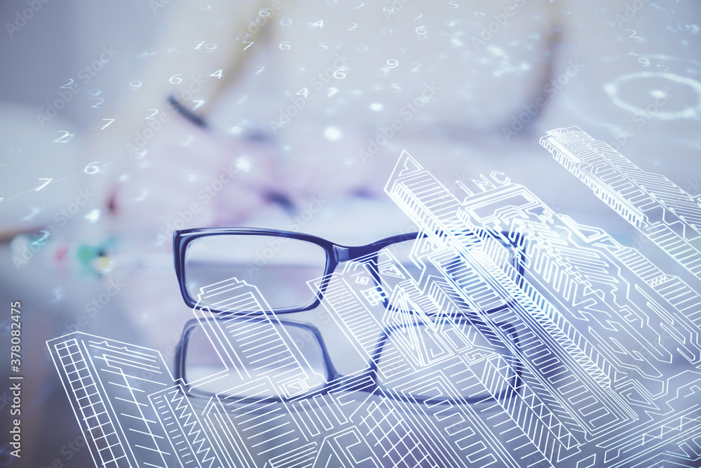 IOT drawing over writing hands in notepad background. Concept of smart ...