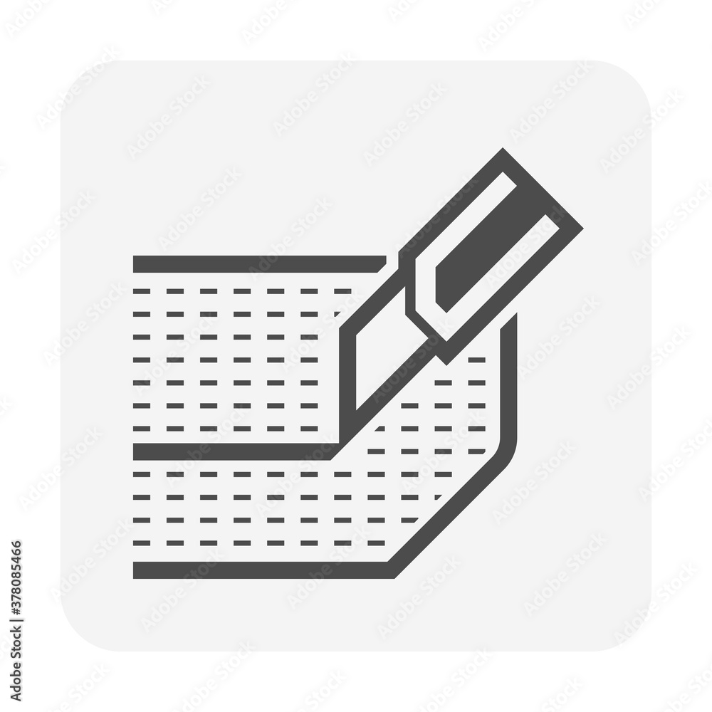 Linoleum or lino floor cover material and cutter tool vector icon. That ...