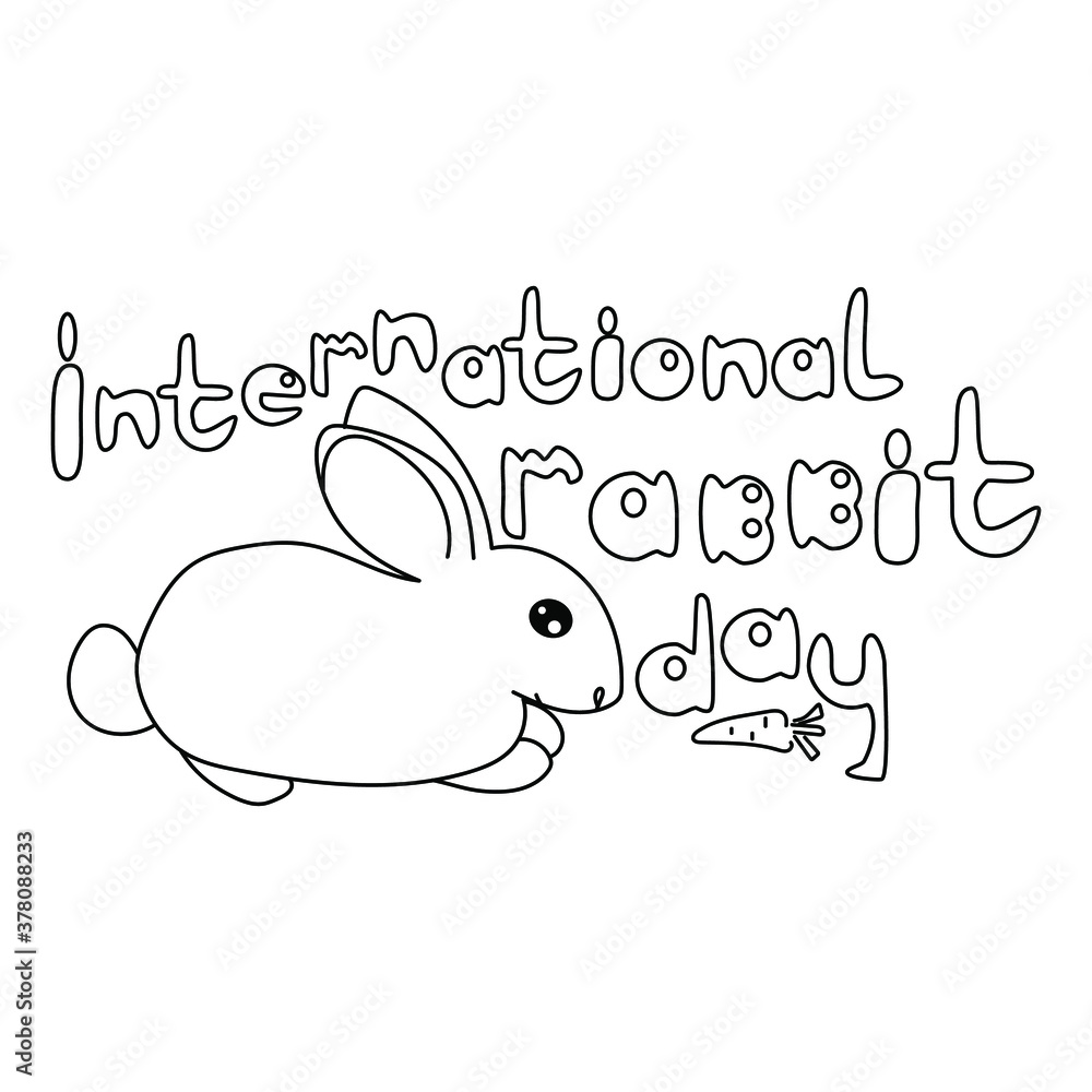 international rabbit day, Outline image of a little rabbit and a carrot ...