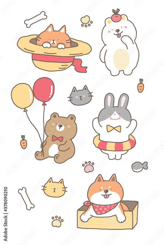 Set of Cartoon Animal Characters. Vector Illustration of Cartoon, Cat ...