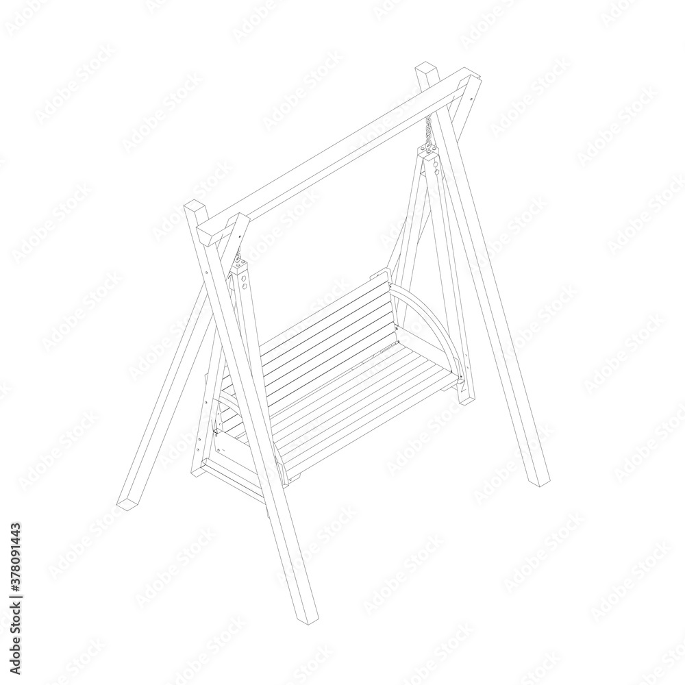 Outline of a wooden swing from black lines isolated on a white ...