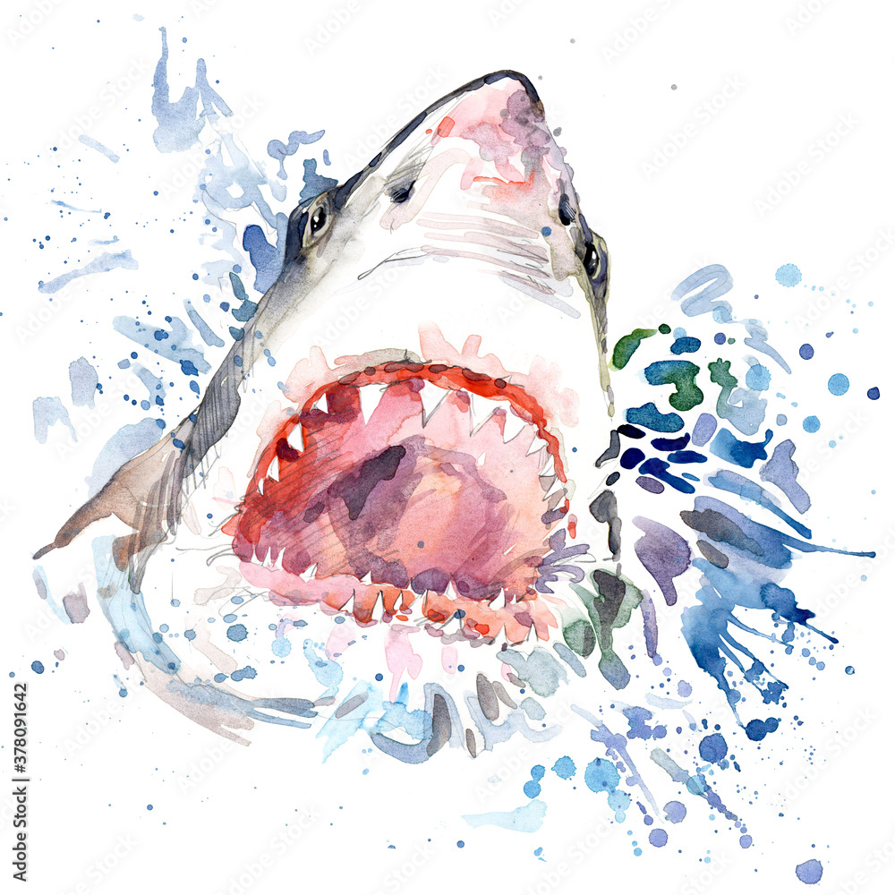 Cute shark. watercolor illustration. marine nature. ocean animals ...