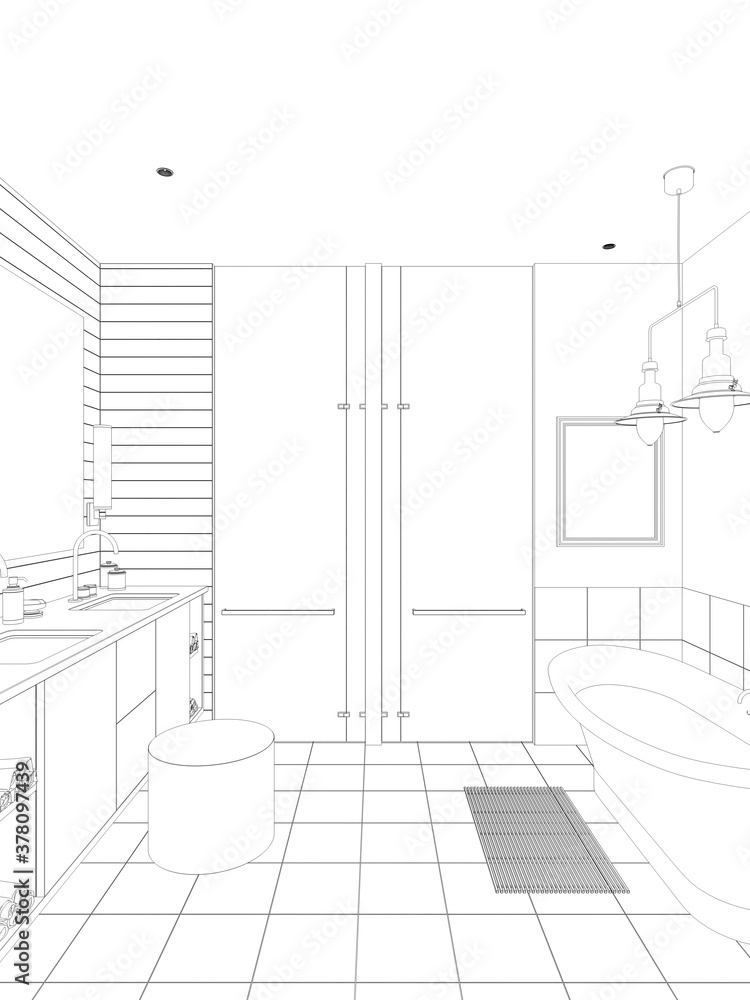Bathroom design drawing Blueprint. 3D Render Stock Illustration | Adobe ...