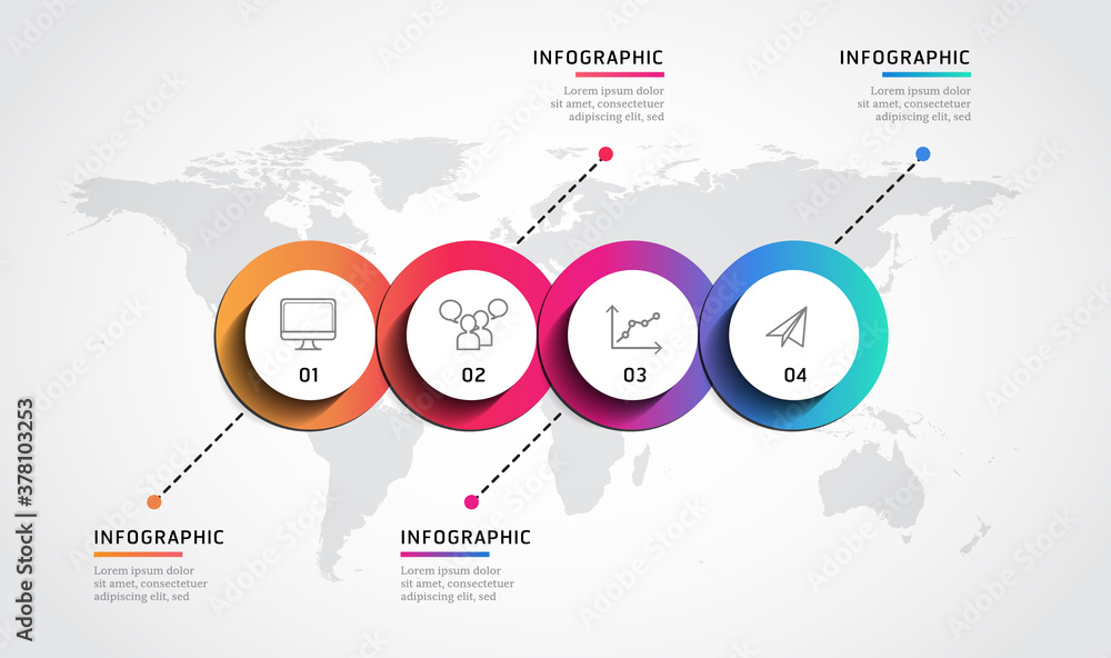 Infographic label design template with world map and 4 option Stock ...