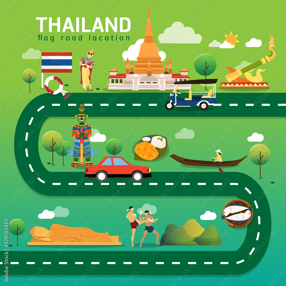 Road map and journey route in Thailand Stock Vector | Adobe Stock
