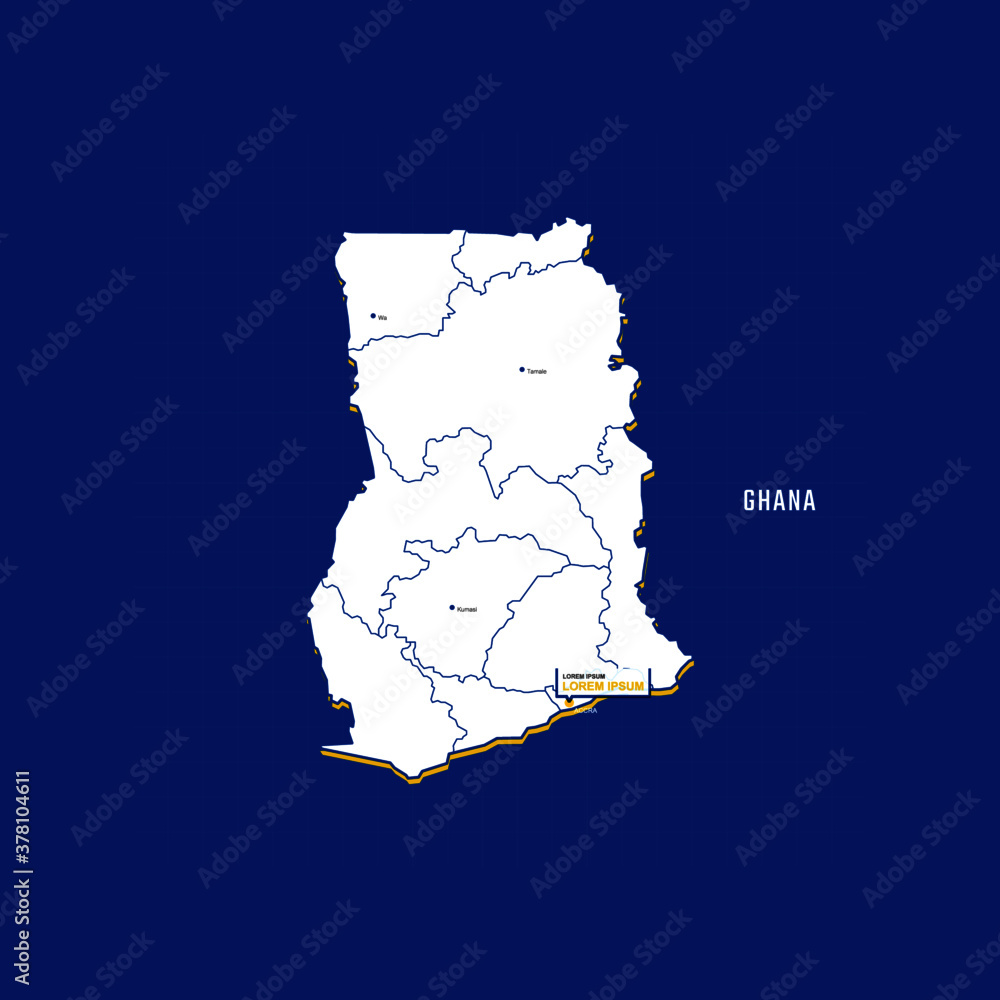 Vetor de Vector map of Ghana with border, cities and capital Accra ...