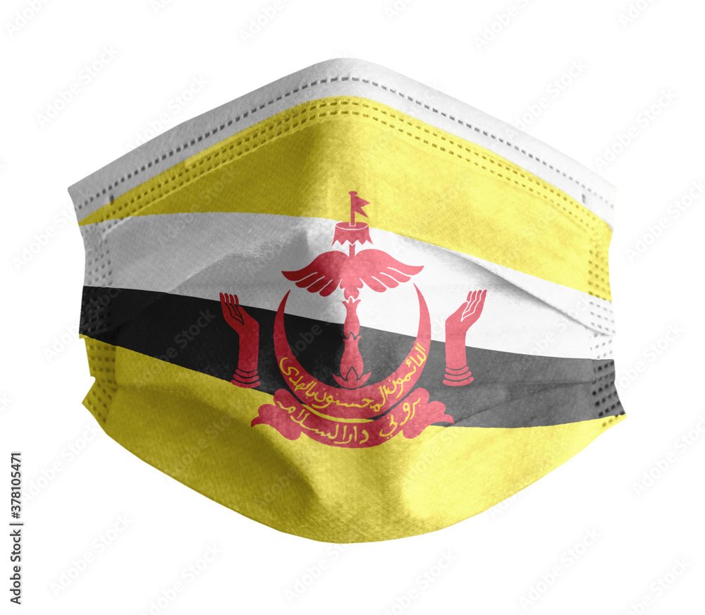 mascarilla para covid con el fondo blanco y la bandera de Brunei Stock ...