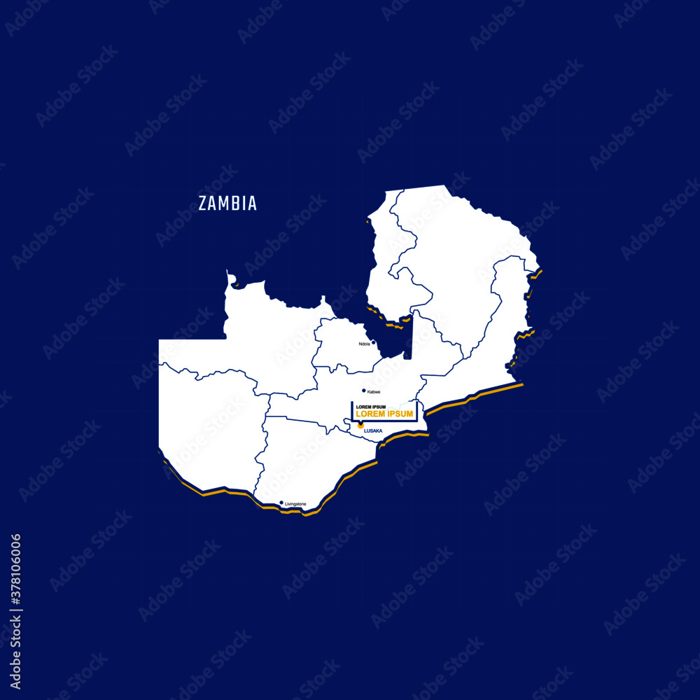 Vetor de Vector map of Zambia with border, cities and capital Lusaka ...